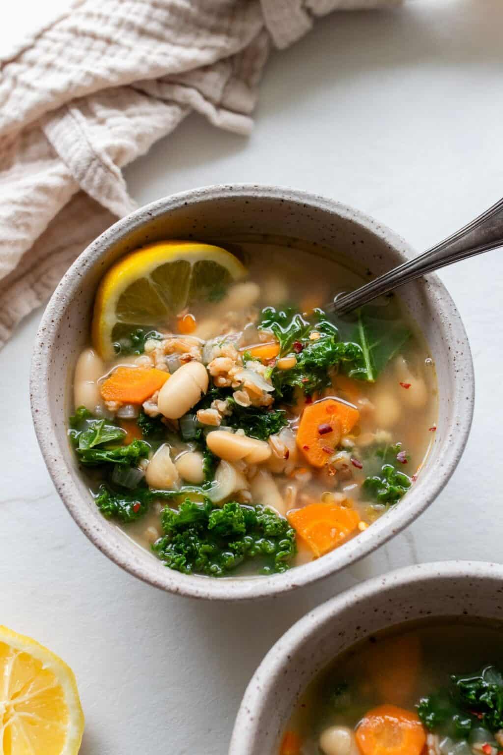 Kale Parmesan Farro Soup - Life Around The Table